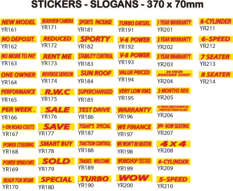 Sticker Slogans - Yellow and Red – Auto Sales Promotions